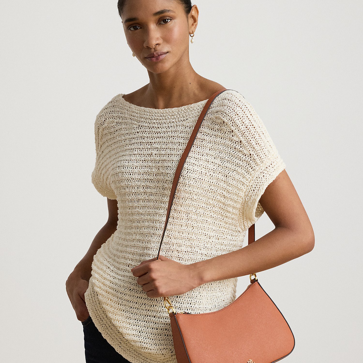 RALPH LAUREN Ralph Lauren Crosshatch Leather Medium Danni Shoulder Bag